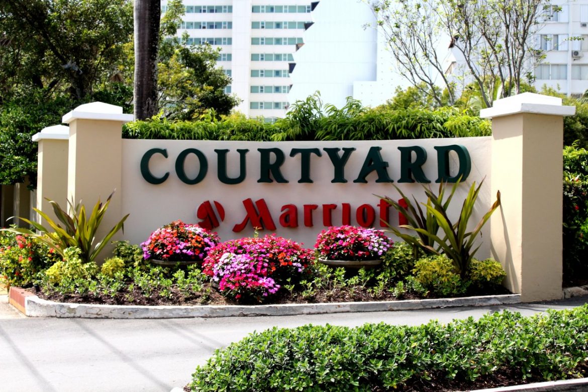 Pool Bar Courtyard Marriott Carolina, Puerto Rico hotel entrance sign ...